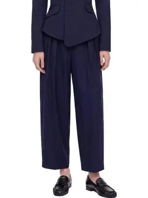 NOCTURNE Double Pleat Belted Trousers - Navy