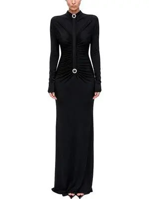 NOCTURNE Stone Detail Draped Maxi Dress - Black