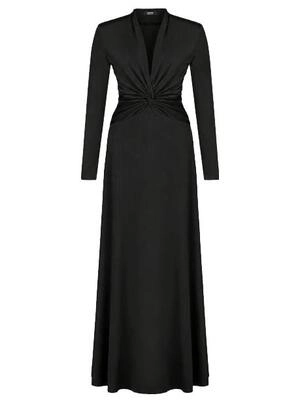 NOCTURNE Draped V Neck Maxi Dress - Black