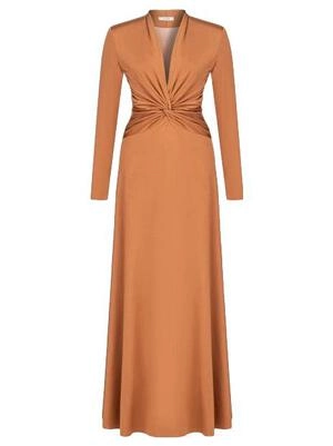 NOCTURNE Draped V Neck Maxi Dress Brick