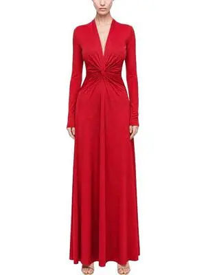 NOCTURNE Draped V Neck Maxi Dress Red