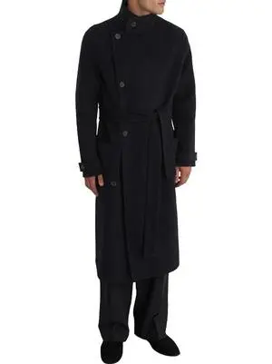 REISS Selation Wool Blend Belted Overcoat - Navy