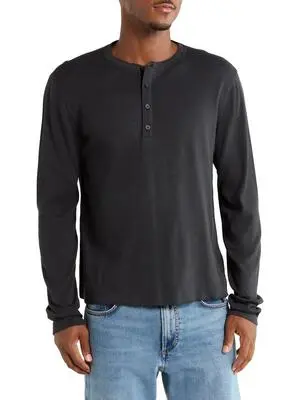 Rag & Bone Textured Knit Long Sleeve Henley - Black