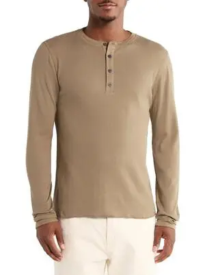 Rag & Bone Textured Knit Long Sleeve Henley - Cocoa