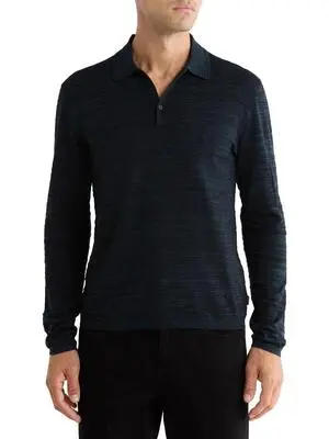 John Varvatos Hughs Long Sleeve Marl Stitch Polo - Oiled Blue
