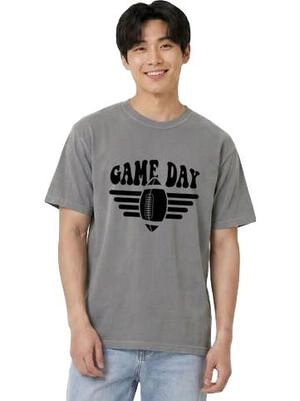 SIMPLY SAGE MARKET Football Game Day Stripes Garment Dyed Graphic T-shirt - Grey