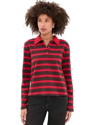 English Factory Striped Polo Knit Top - Brown/red