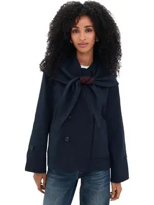 Avec Les Filles Scarf Reversible Barn Jacket - Navy/red Multi