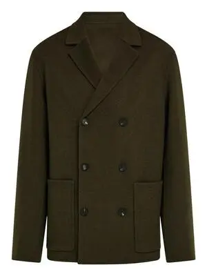 FERRAGAMO Double Breasted Wool And Cashmere Blazer - Green