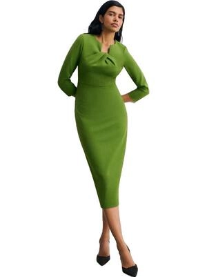 The Fold Sculpted Keyhole Midi Sheath Dress - Green