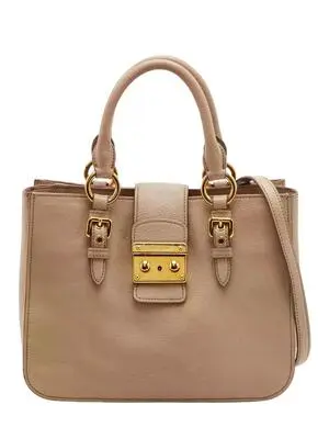 Miu Miu Madras Leather Tote Bag - Neutrals