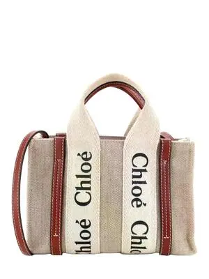 Chloé Woody Convertible Canvas With Leather Mini Tote Bag Brown