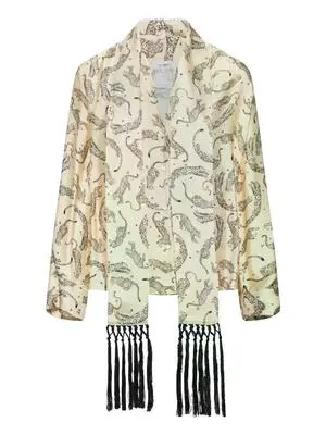 FORTE_FORTE Royal Leopard Fringe-trim Shirt Neutrals