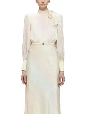 NISSA Satin Viscose Midi Dress - Neutrals
