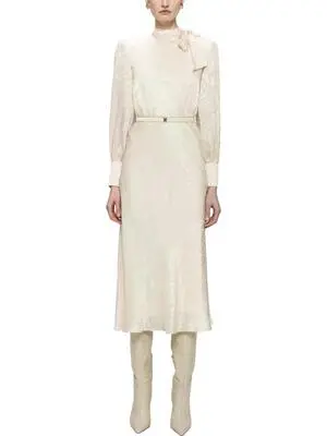 NISSA Satin Viscose Midi Dress - Neutrals