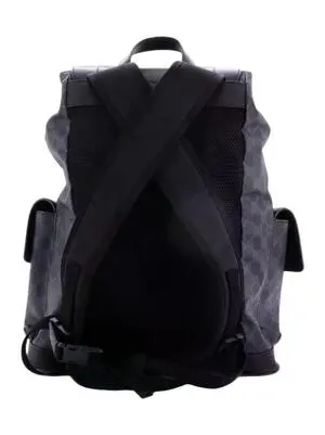 Gucci Double Pocket Buckle Gg Coated Canvas Large Backpack - Black