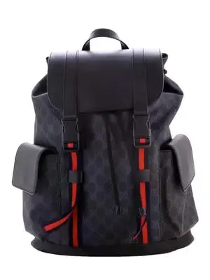 Gucci Double Pocket Buckle Gg Coated Canvas Large Backpack - Black