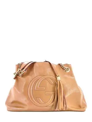 Gucci Soho Chain Strap Shoulder Bag Patent Medium Tote Bag - Neutrals