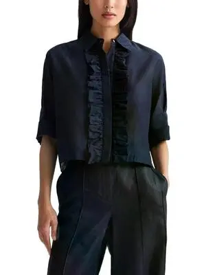 TWP Next Ex Ruffle-trimmed Cropped Shirt - Blue