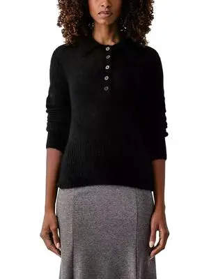 Patrizia Pepe Button-down Polo-collar Polo Top - Black