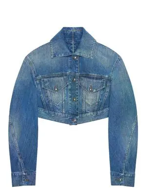 Givenchy Cropped Opened Back Jacket In Medium Blue Denim Blue