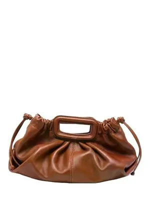 Maje Gathered-detailing Leather Clutch Bag Brown