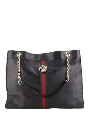 Gucci Rajah Chain Leather Large Tote Bag - Black
