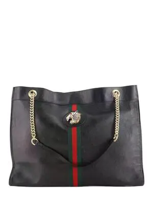 Gucci Rajah Chain Leather Large Tote Bag - Black