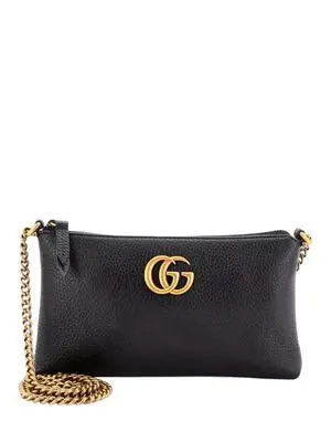 Gucci Gg Marmont Chain Shoulder Bag Leather Mini Crossbody Bag - Black