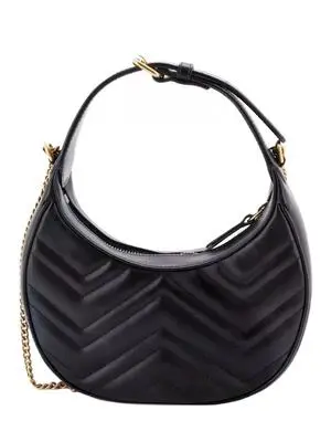 Gucci Gg Marmont Half Moon Matelasse Leather Mini Hobo Bag - Black