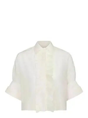 TWP Next Ex Ruffle-trimmed Cropped Shirt - Neutrals