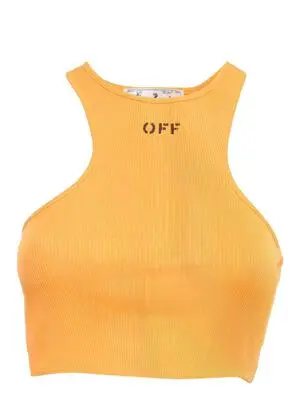 Off-White Off Stamp Print Ribbed Crop Top - Orange