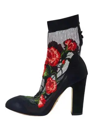 DOLCE & GABBANA Floral-embroidered Mesh Ankle Boots