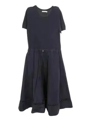 Moncler 2000s Color-block Rayon Navy Logo-embroidered Flared Dress - Blue