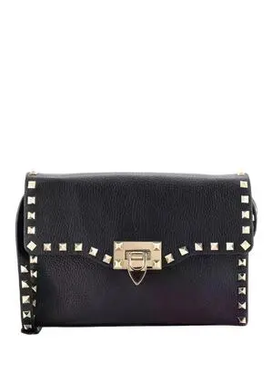 Valentino Garavani Rockstud Flip Lock Flap Bag Leather Medium Crossbody Bag - Black