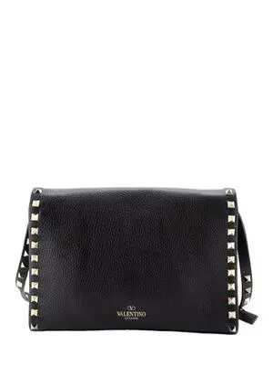 Valentino Garavani Rockstud Flip Lock Flap Bag Leather Medium Crossbody Bag - Black
