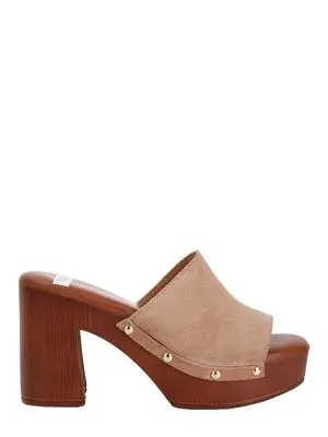 RAG & CO Neutrals Cartera Soft Suede High Block Heel Clogs In Tan By Rag & Co Brown