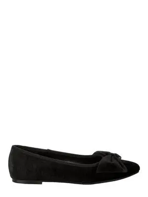 RAG & CO Pothos Luxurious Velvet Bow Ballerinas In By - Black