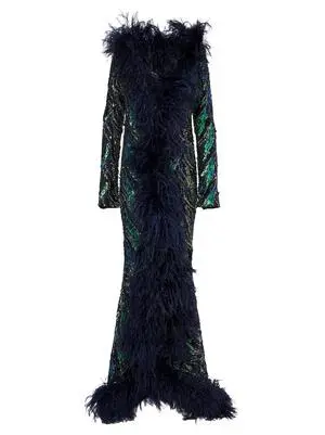 TALLER MARMO Hollywood Disco Feather-trimmed Gown - Multicoloured