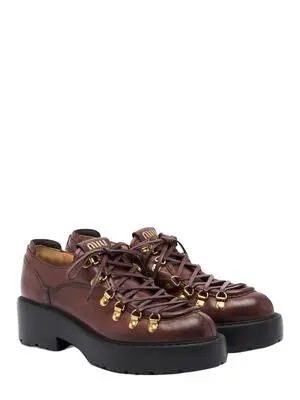 Miu Miu Leather Lace-up Loafers - Brown