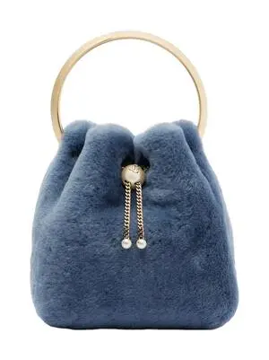 JIMMY CHOO Bon Bon Small Shearling Bucket Bag - Blue