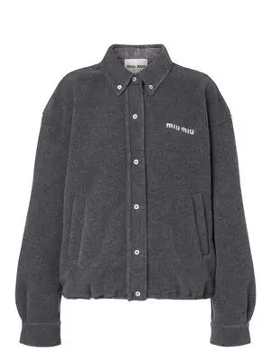 Miu Miu Logo Embroidered Blouson Jacket - Grey