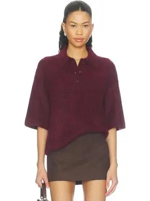 PISTOLA Nadya Alpaca Blend Boxy Polo Blouse Sweater In Wine - Cherry Wine