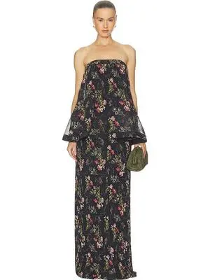 Cinq À Sept Love Letter Floral Rosaline Gown In Black - Black Multi