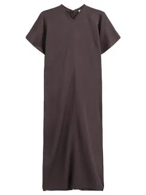 Cos Draped V-neck Crepe Midi Dress Brown