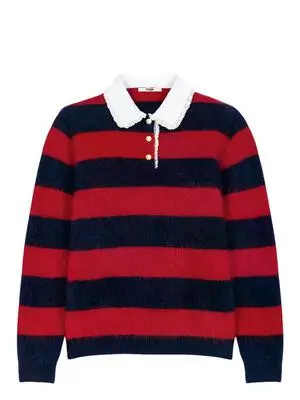 Maje Fluffy Jumper With Poplin Collar Blue