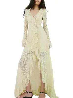 DE LA VALI Celementina Ruffled Lace Dress - Neutrals