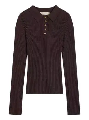 VANESSA BRUNO Hoche Ribbed-knit Long-sleeve Polo Shirt