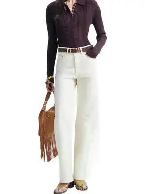 Vanessa Bruno Hoche Ribbed-knit Long-sleeve Polo Shirt - Brown