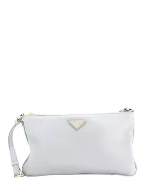 Prada Zip Flat Pouch Leather Shoulder Bag Blue